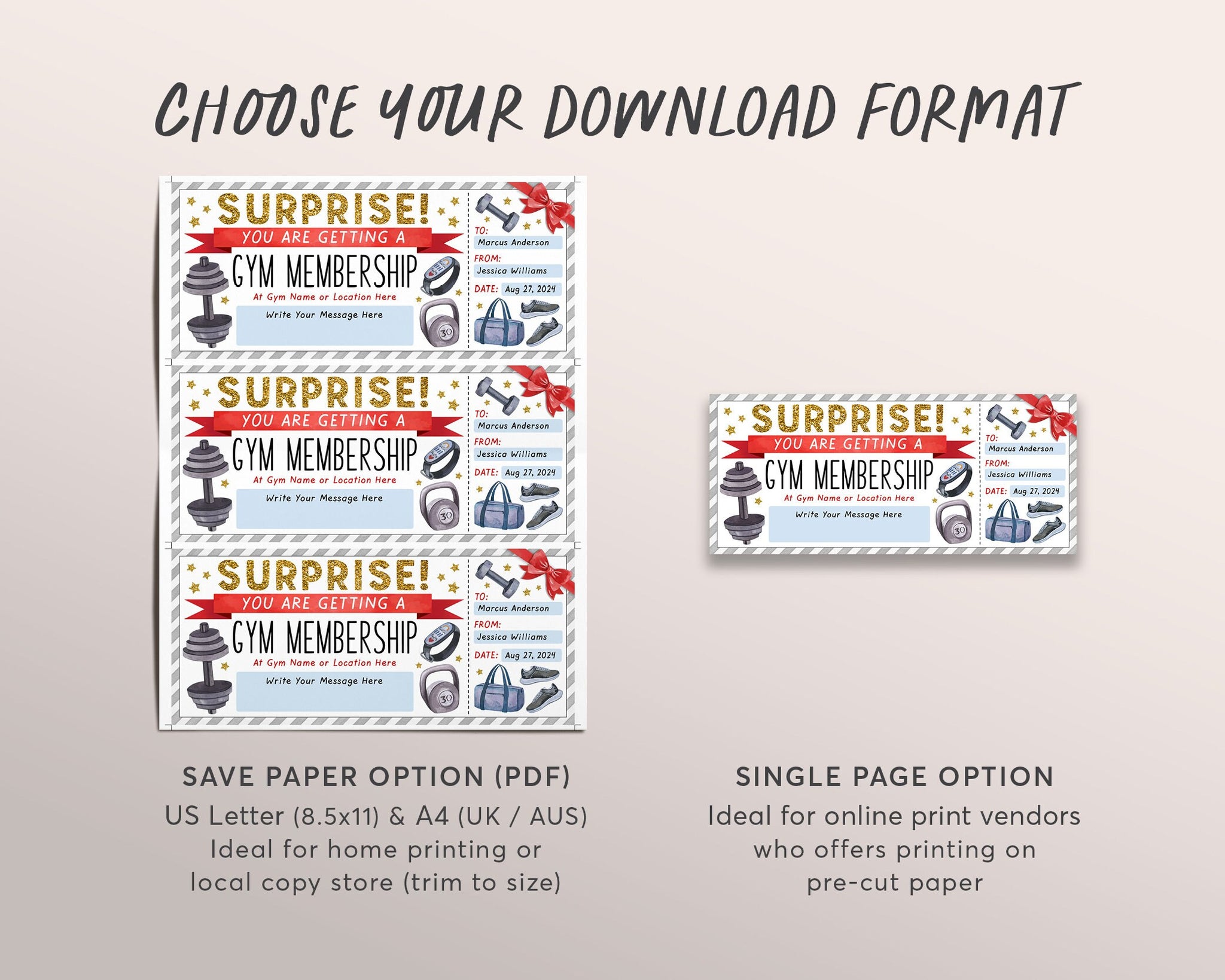 Gym Membership Ticket Editable Template, Surprise Personal Trainer Spo ...
