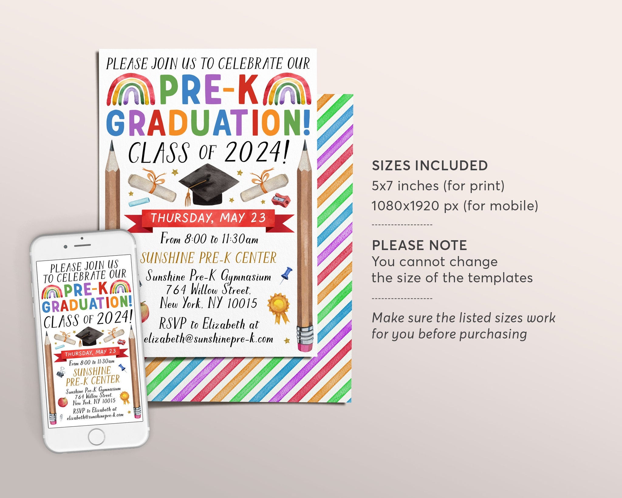 Pre-K Graduation Invitation Editable Template, Class Graduation Announ ...