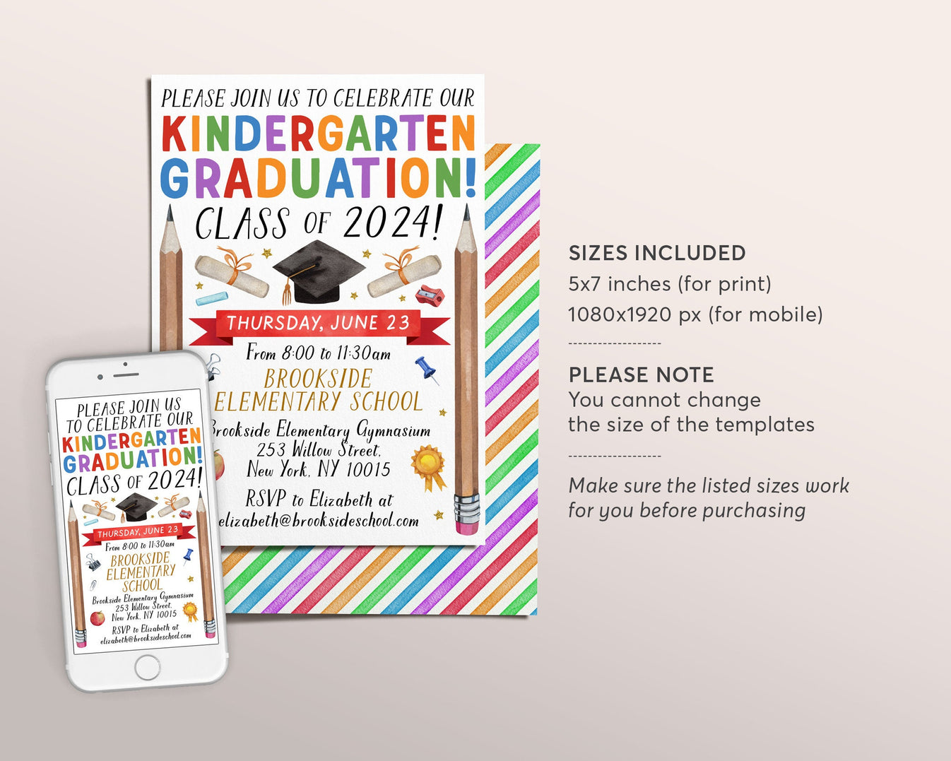 Kindergarten Graduation Invitation Editable Template, Class Graduation ...